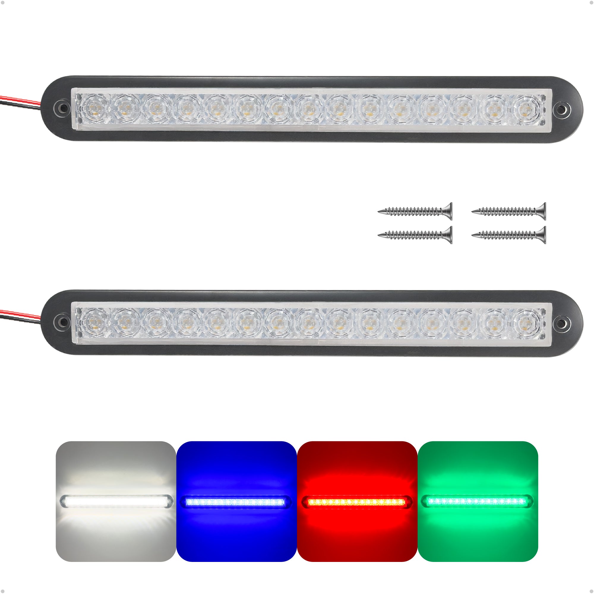 8" RGBW LED Interior Strip Lights, IP67 Waterproof, 12V - Flush Mount ...